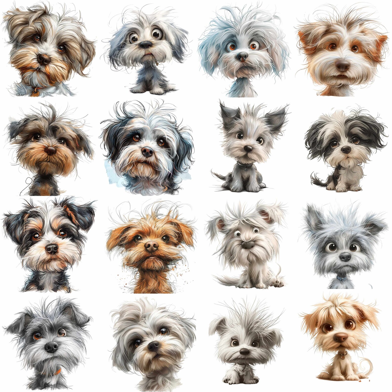 16 Crazy Wild Hair Dog Clipart Bundle, 16 High-quality JPG, Craft Art ...