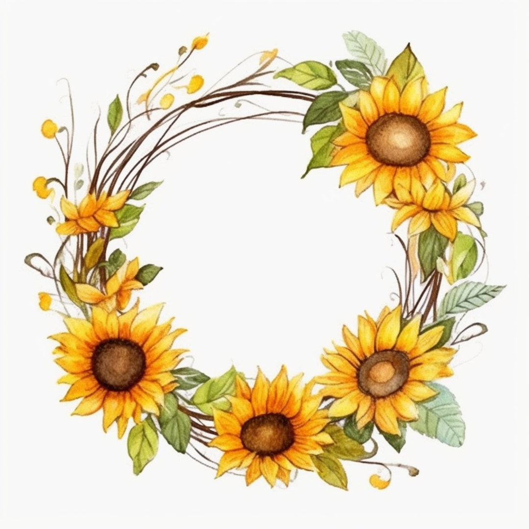 16 Sunflower Wreaths Clipart Bundle, 16 High-quality JPG, Wall Art ...