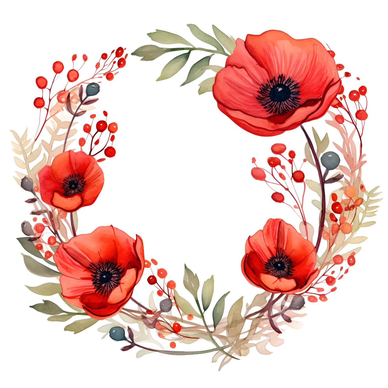 Red Poppy Flower Wreaths Clipart Bundle, High-quality JPG, Craft Art ...