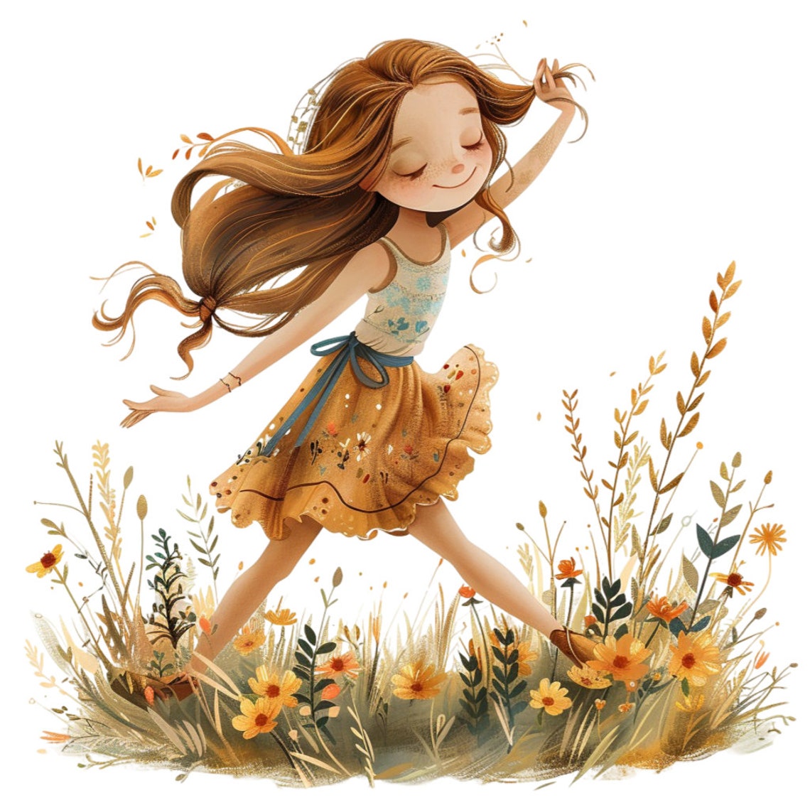 16 Cute Boho Girl Dancing in Flowers Clipart Bundle, 16 High-quality ...