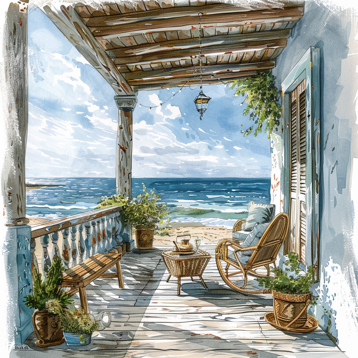 16 Porch Veranda Ocean View Clipart Bundle, 16 High-quality JPG, Craft ...