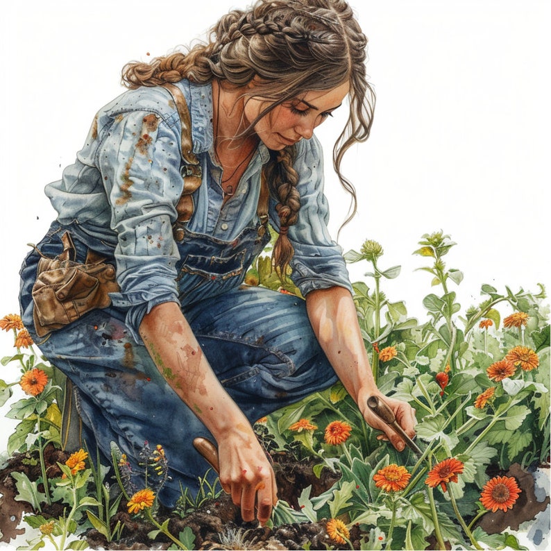 16 Woman Gardening Clipart Bundle, 16 High-quality JPG, Craft Art, Card ...