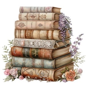 16 Stack of Floral Victorian Books Clipart Bundle, 16 High-quality JPG ...