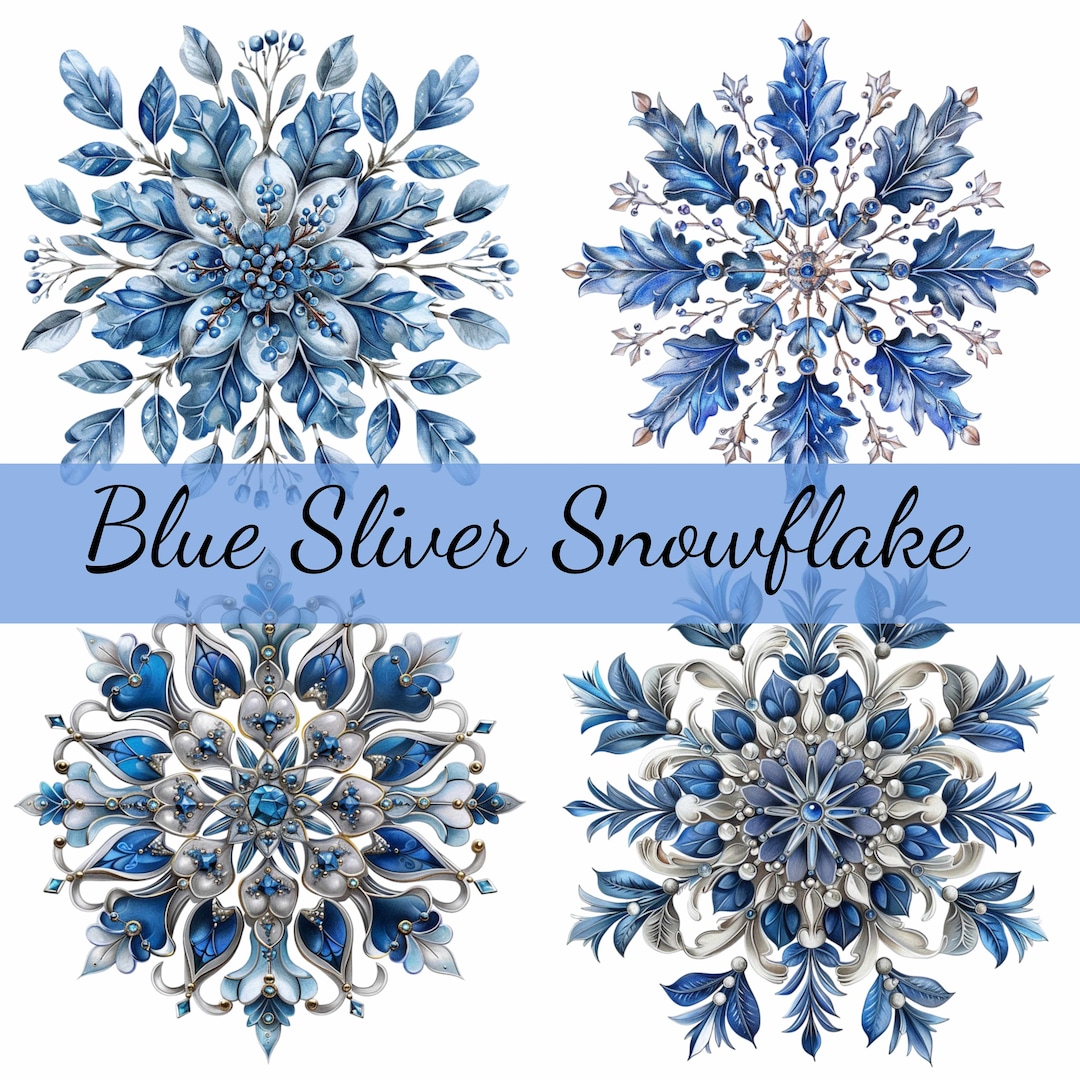 16 Blue and Silver Snowflakes Clipart Bundle, 16 High-quality JPG ...