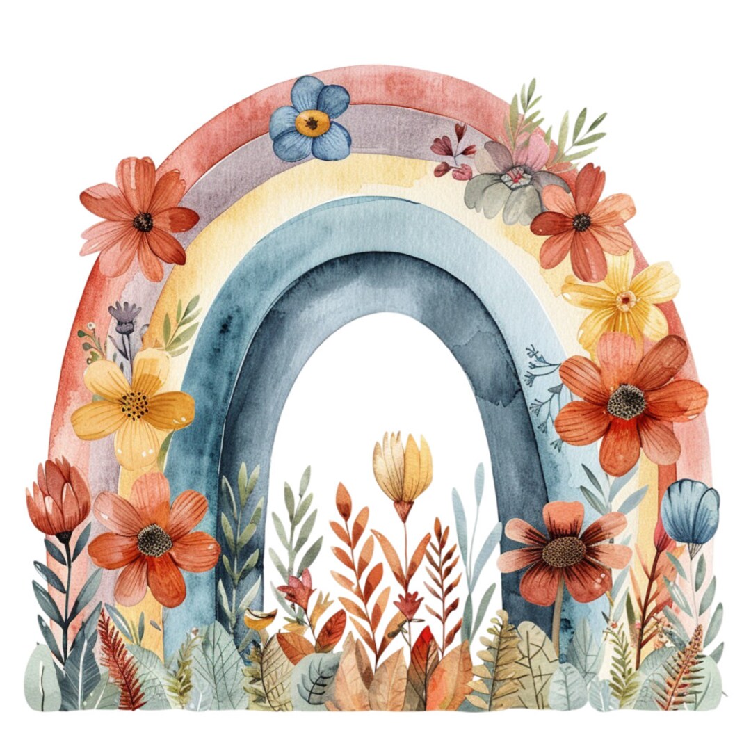 16 Rainbow With Flowers Clipart Bundle, 16 High-quality JPG, Craft Art ...