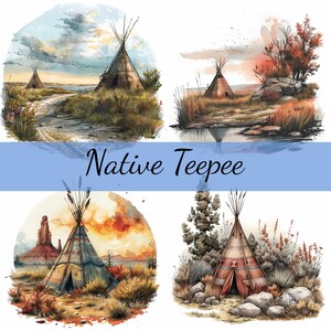 Native Teepee Landscape Clipart Bundle, 15 High-quality JPG, Craft Art, Card Making, Clip Art ...