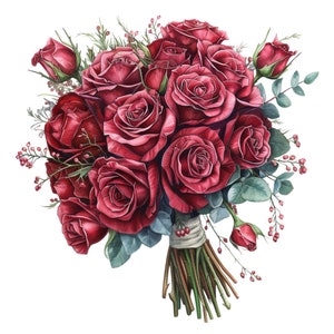 Red Rose Flower Bouquet Clipart Bundle, 16 High-quality JPG, Craft Art ...