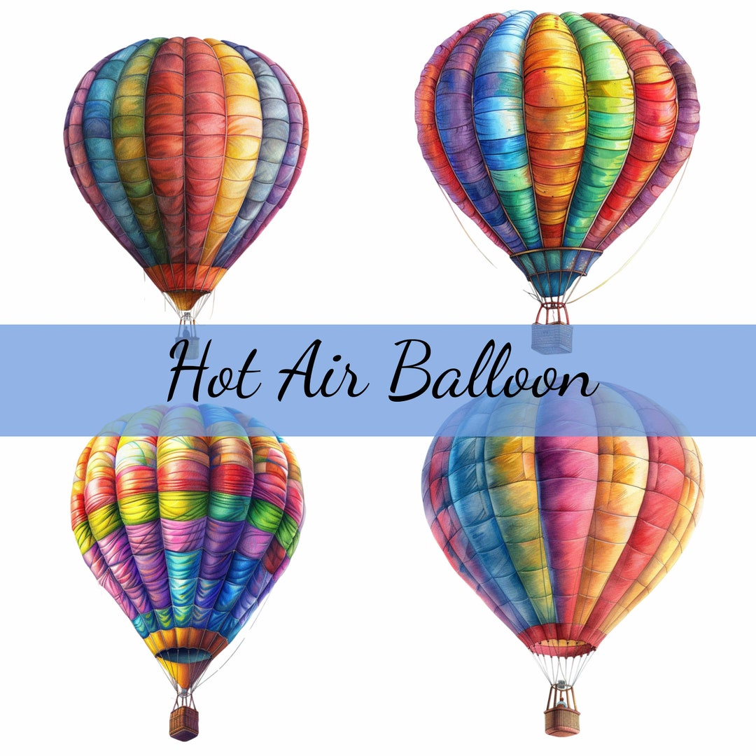 16 Rainbow Hot Air Balloon Clipart Bundle, 16 High-quality JPG, Craft ...