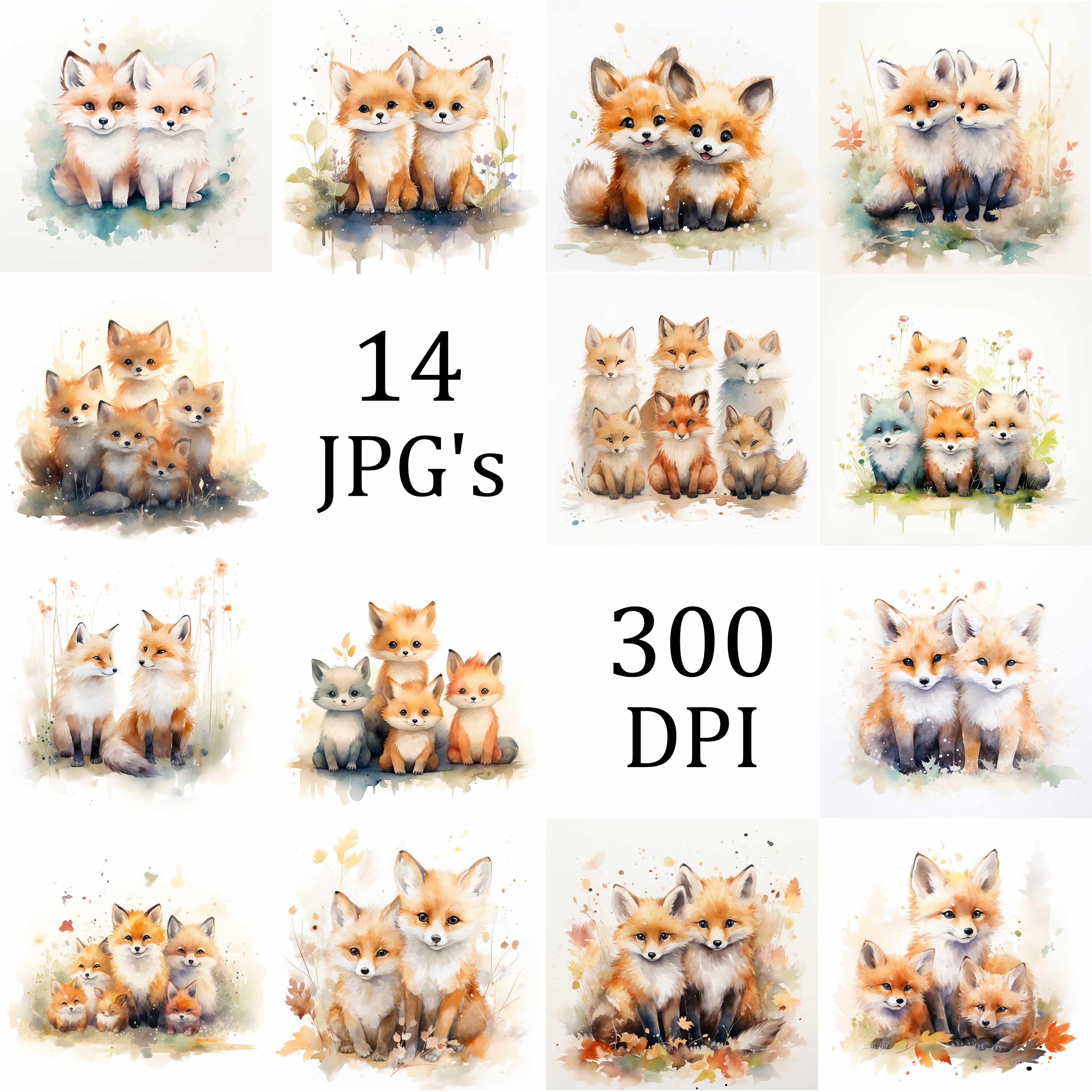 14 Cute Fox Friends Family Clipart Bundle High-quality JPG - Etsy