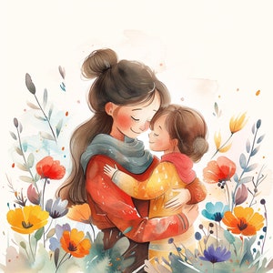 Mom and Child With Flowers Clipart Bundle, 16 High-quality JPG, Craft ...