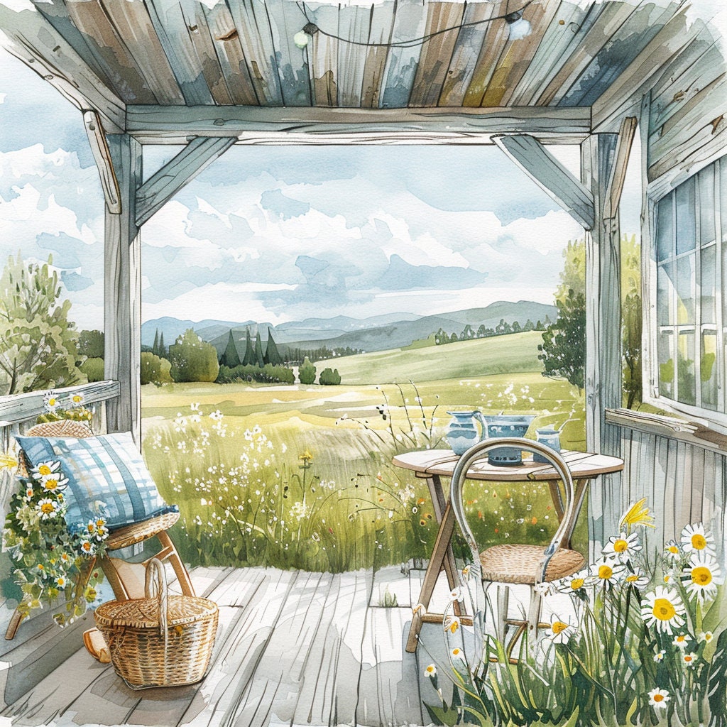 15 Porch Veranda Meadow View Clipart Bundle, 15 High-quality JPG, Craft ...