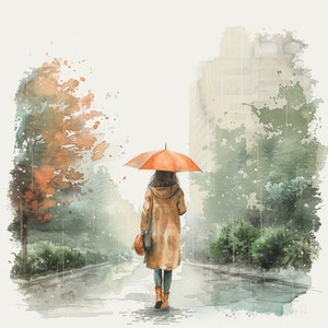16 Woman Walking in the Rain Clipart Bundle,16 High-quality JPG, Craft ...