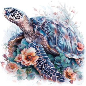Floral Sea Turtle Flowers Clipart Bundle, 16 High-quality JPG, Craft ...