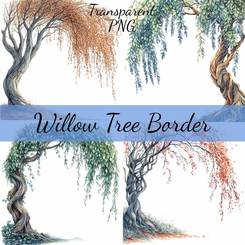 16 Willow Tree Leaf Border Frame Corner Clipart Bundle 16 Transparent ...
