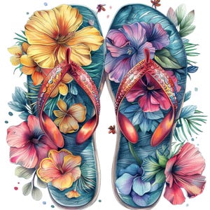 Flip Flops With Flowers Clipart Bundle, 16 High-quality JPG, Craft Art ...