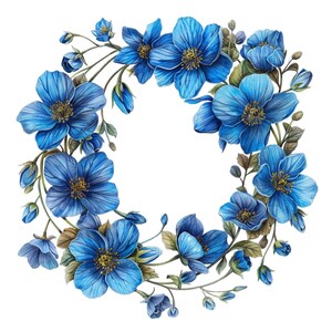 Wreath With Blue Flowers Clipart Bundle, 15 High-quality JPG, Craft Art ...