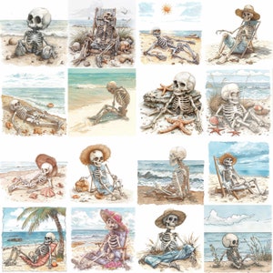 Skeleton on the Beach Clipart Bundle, 16 High-quality JPG, Craft Art ...