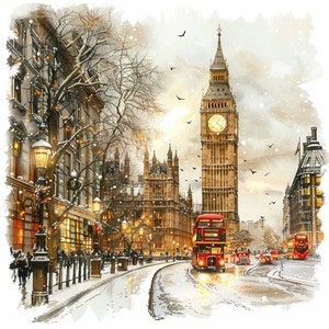Christmas in London Clipart Bundle, 16 High-quality JPG, Craft Art ...