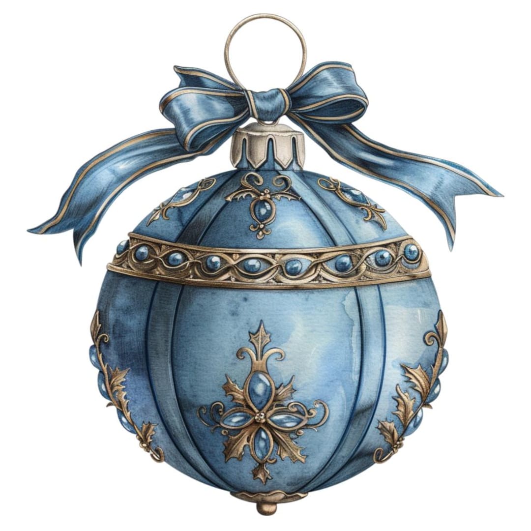Blue Ornament With Bow Christmas Clipart Bundle, 16 High-quality JPG ...