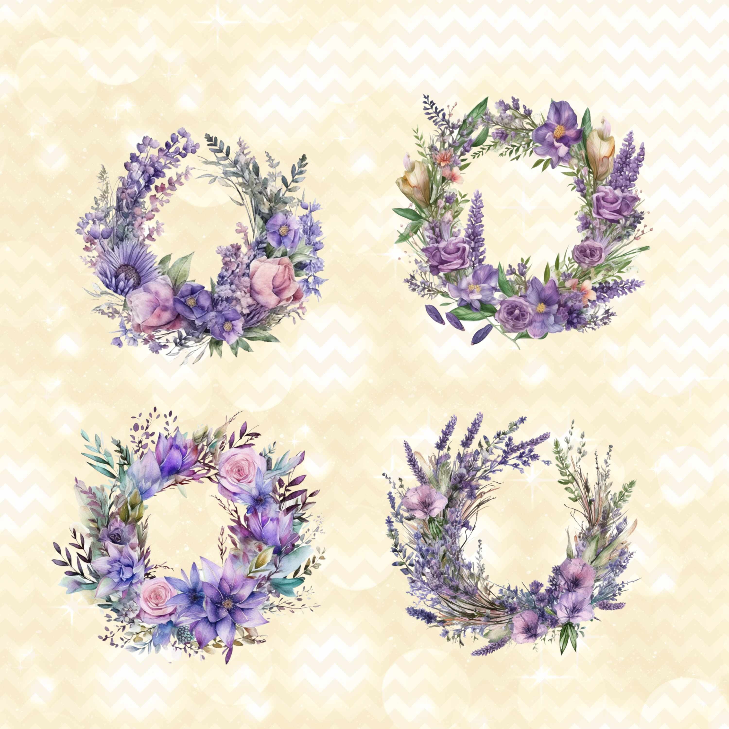 16 Purple Lavender Flower Wreaths Clipart Bundle, High-quality PNG ...