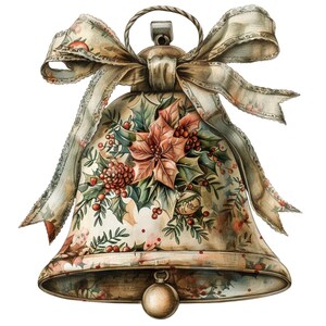 Christmas Bell With Bow Clipart Bundle, 16 High-quality JPG, Craft Art ...