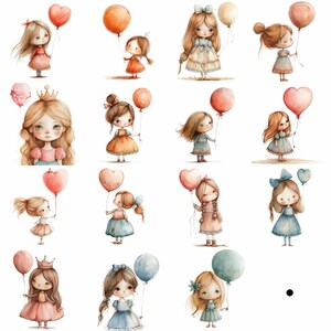 Cute Girl With Balloon Clipart Bundle, 15 High-quality JPG, Craft Art ...