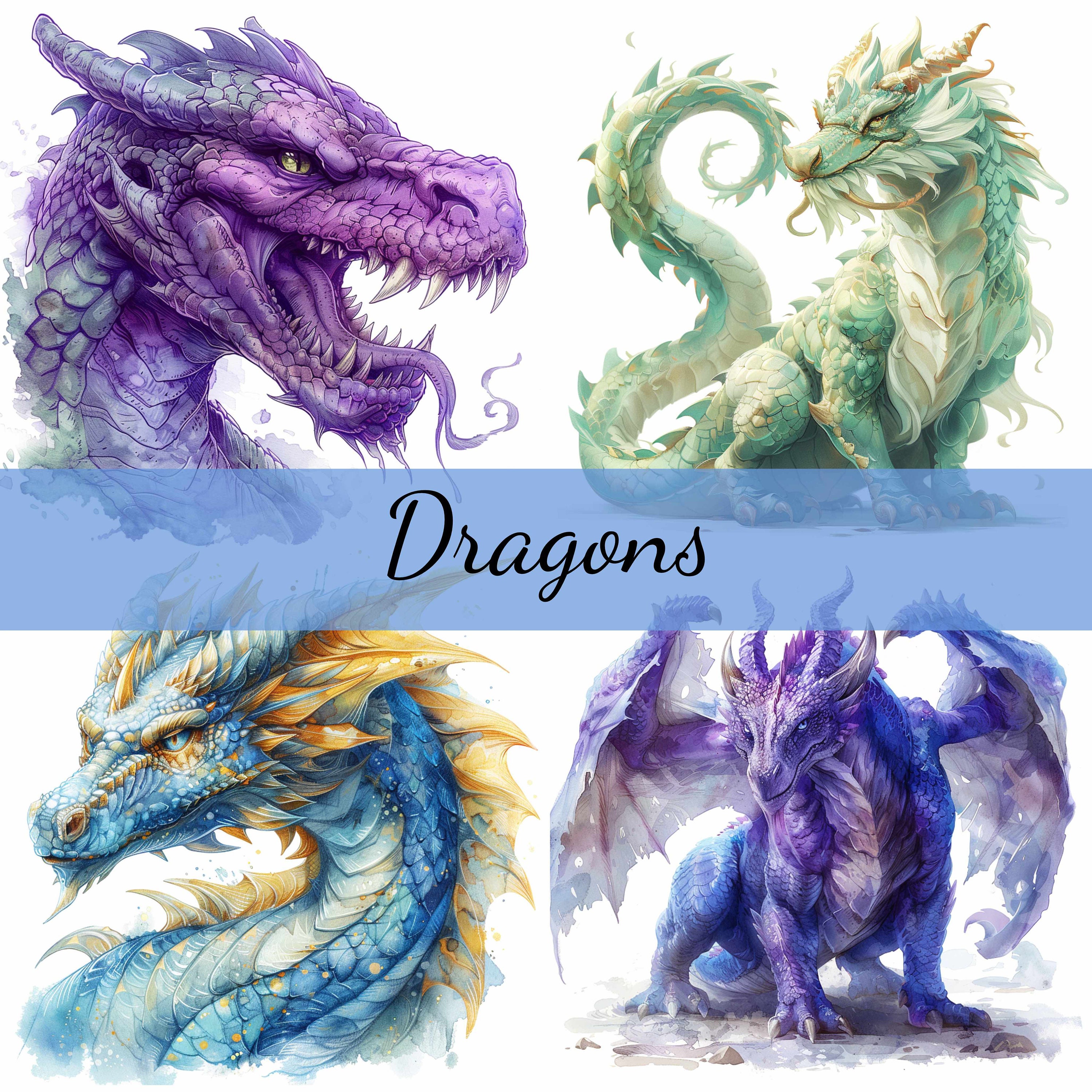 Fierce Dragon Clipart Bundle, 15 High-quality JPG, Craft Art, Card ...