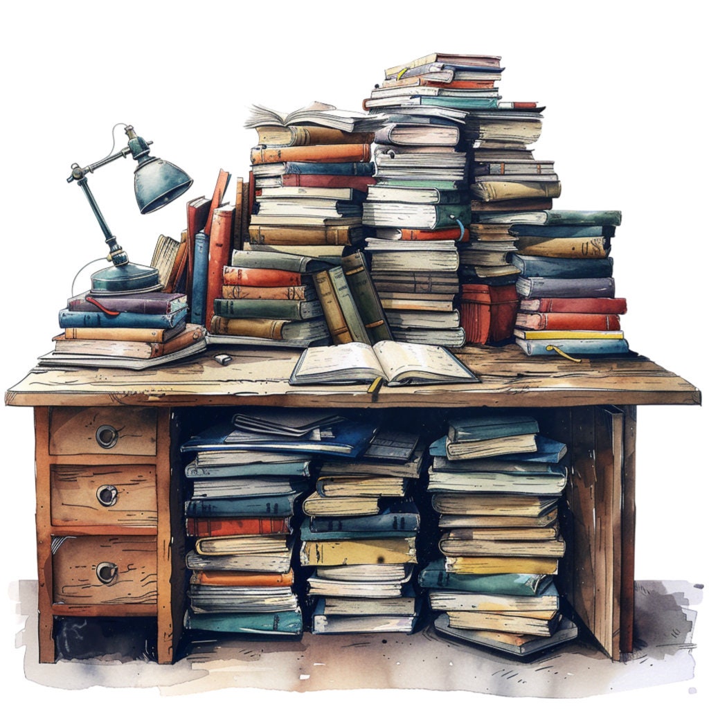 Messy Pile of Books Clipart Bundle, 16 High-quality JPG, Craft Art ...