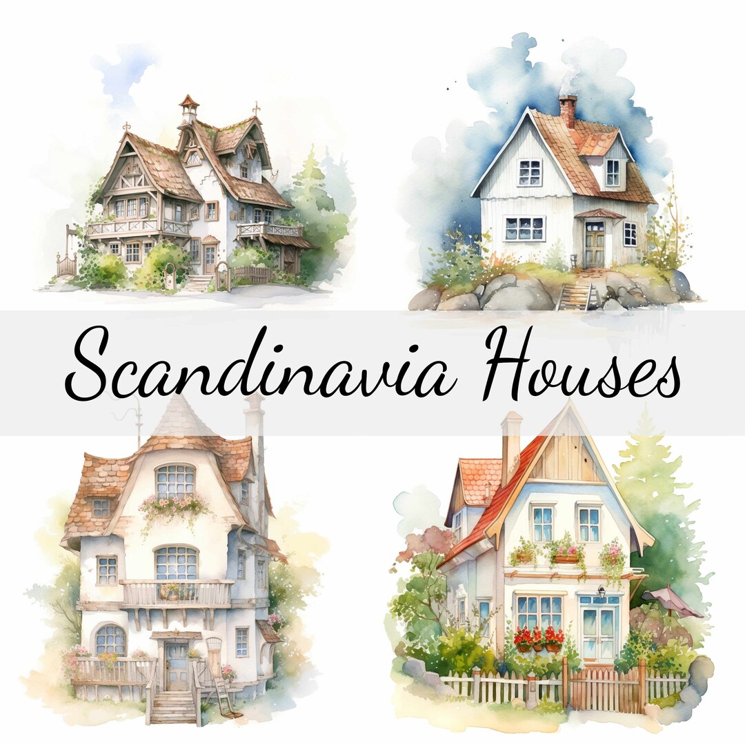 16 Scandinavia Houses Clipart Bundle, High-quality JPG, Craft Art, Card ...
