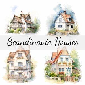16 Scandinavia Houses Clipart Bundle, High-quality JPG, Craft Art, Card ...