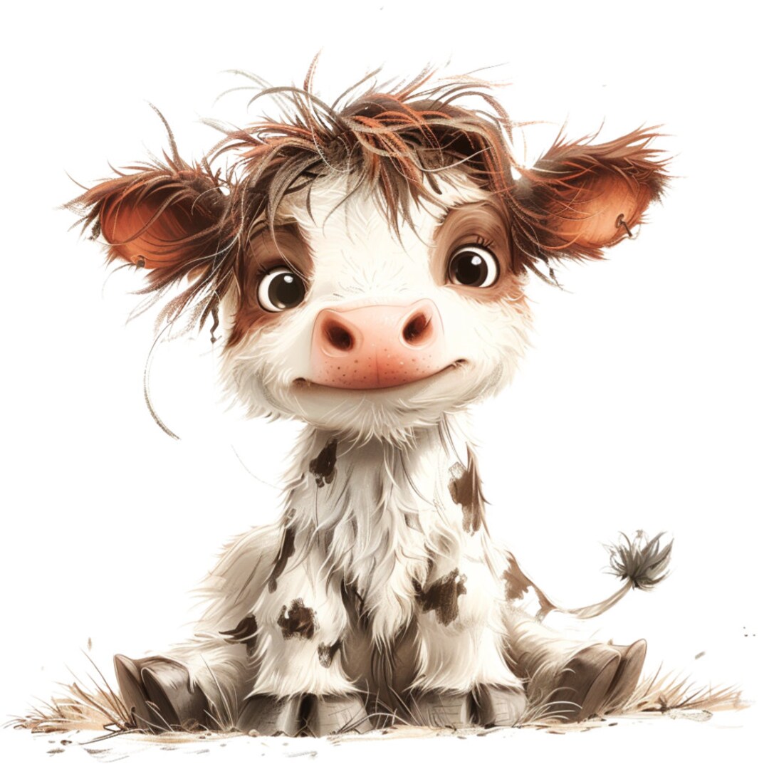 Crazy Hair Cow Cartoon Clipart Bundle, 16 High-quality JPG, Craft Art ...