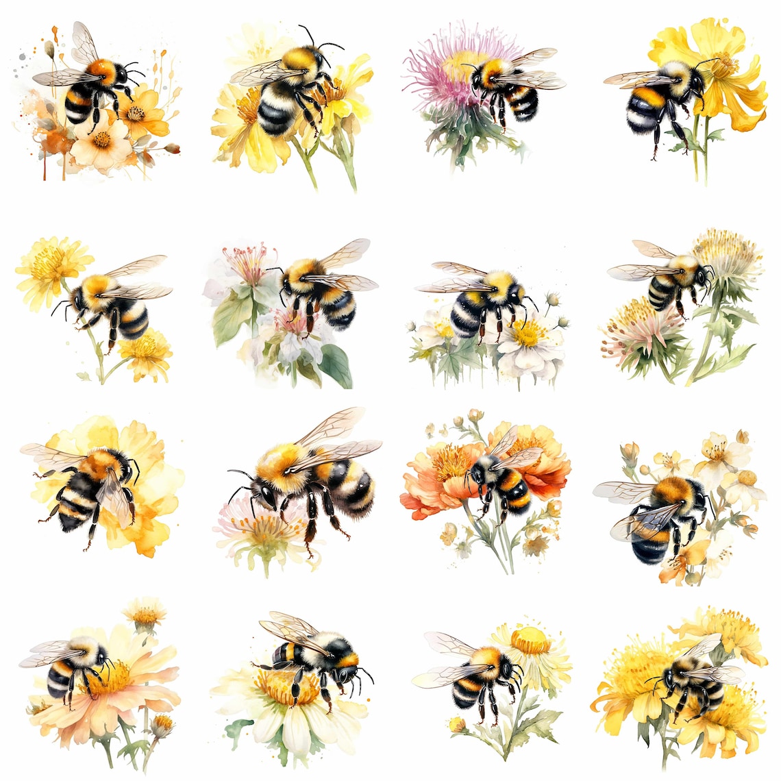 Bumblebee on Flower Clipart Bundle, High-quality JPG, Craft Art, Card ...