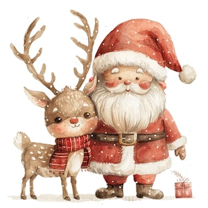 16 Santa and Reindeer Clipart Bundle, 16 High-quality JPG, Craft Art ...