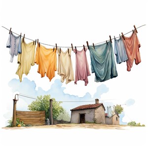 Clothesline Clothes Clipart Bundle, High-quality JPG, Craft Art, Card ...