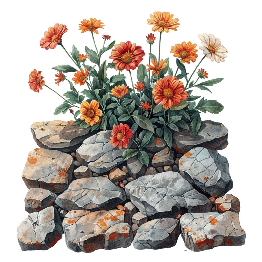 Flowers in Cobble Stones Clipart Bundle, 16 High-quality JPG, Craft Art ...