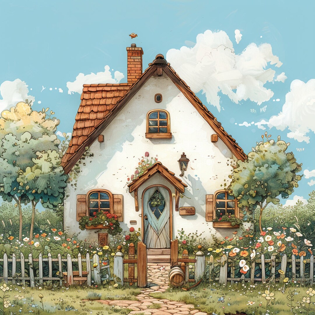 Cute Farm House With Gate Clipart Bundle, 16 High-quality JPG, Craft ...