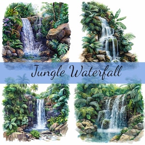 Jungle Waterfall Clipart Bundle, 16 High-quality JPG, Craft Art, Card ...