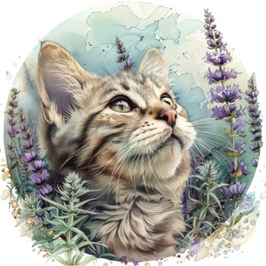Cat in Purple Catmint Flowers Clipart Bundle, 16 High-quality JPG ...