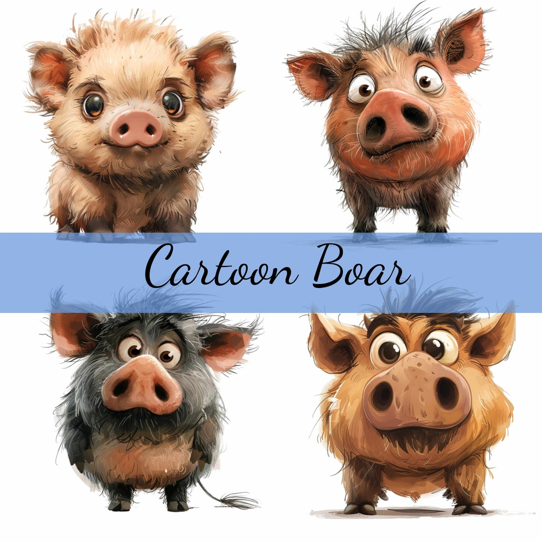 16 süßes, schrulliges Cartoon Wildschwein Clipart Bundle, 16 ...