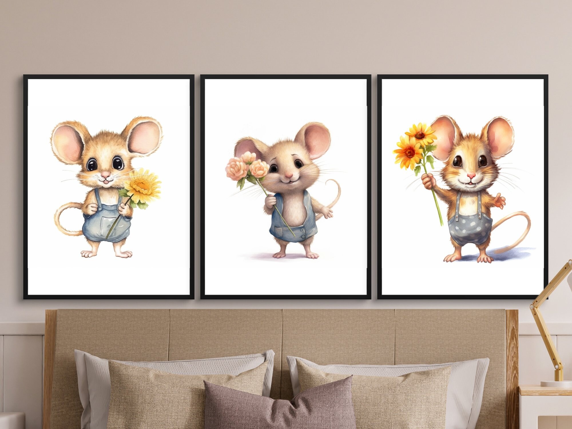16 Cute Mouse With Flower Clipart Bundle, 16 High-quality JPG, Nursery ...