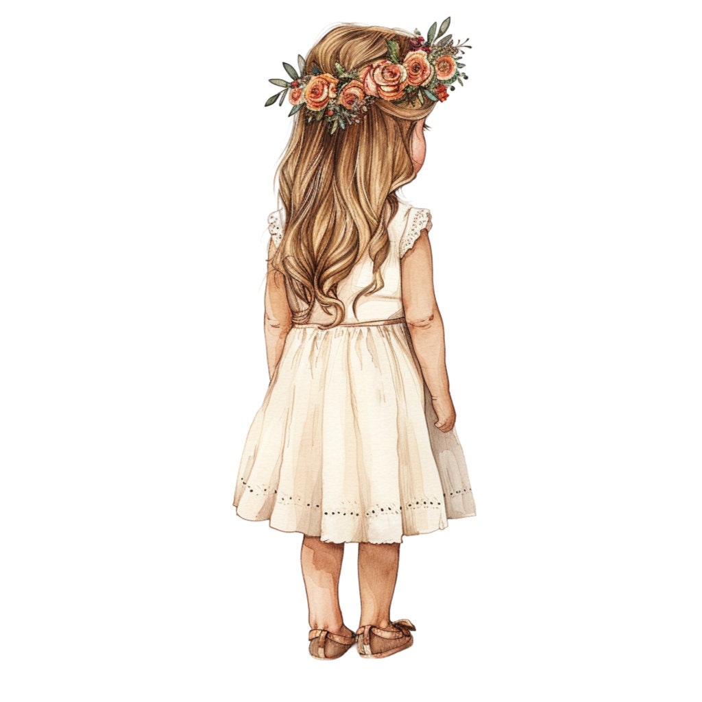 Young Flower Girl Wedding Clipart Bundle, 15 High-quality JPG, Craft ...