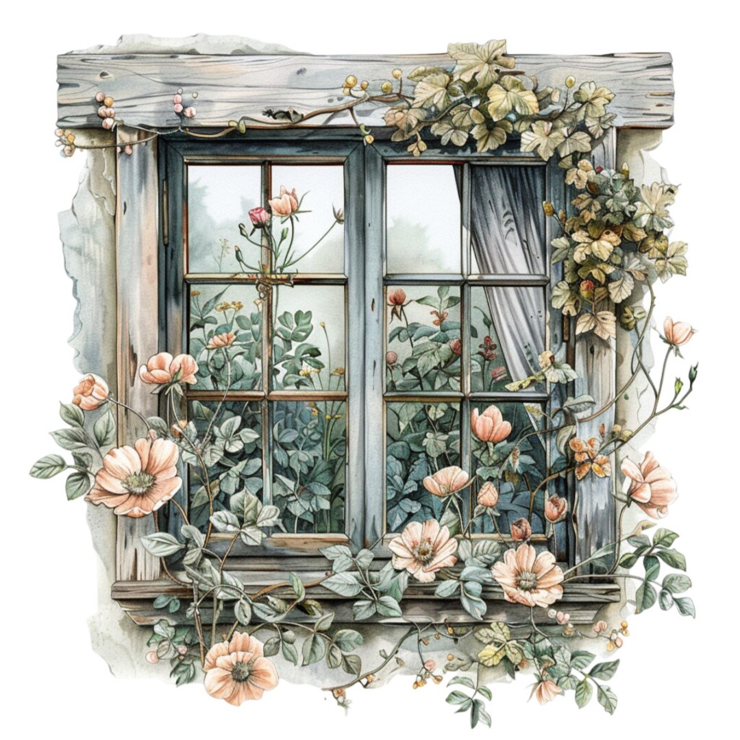 Floral Window With Flowers Clipart Bundle, 15 High-quality JPG, Craft ...