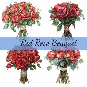 Red Rose Flower Bouquet Clipart Bundle, 16 High-quality JPG, Craft Art ...
