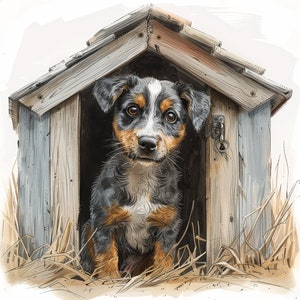 Cute Dog in A Dog House Clipart Bundle, 15 High-quality JPG, Craft Art ...