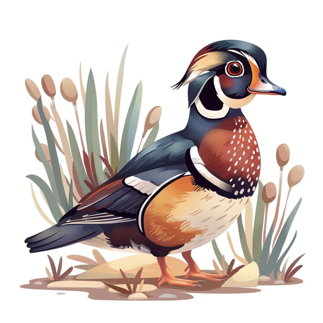 Wood Duck in Reeds Flowers Clipart Bundle, 15 High-quality JPG, Craft ...