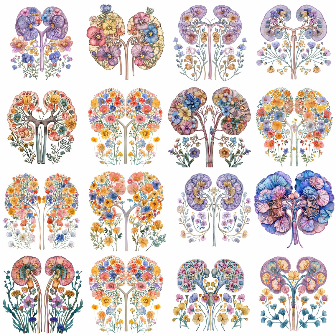 Floral Kidney Flower Clipart Bundle, 16 High-quality JPG, Craft Art ...