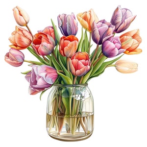 Tulip Flowers in a Vase Clipart Bundle, 16 High-quality JPG, Craft Art ...