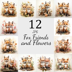 12 Fox Friends With Flowers Clipart Bundle, 12 High-quality JPG ...