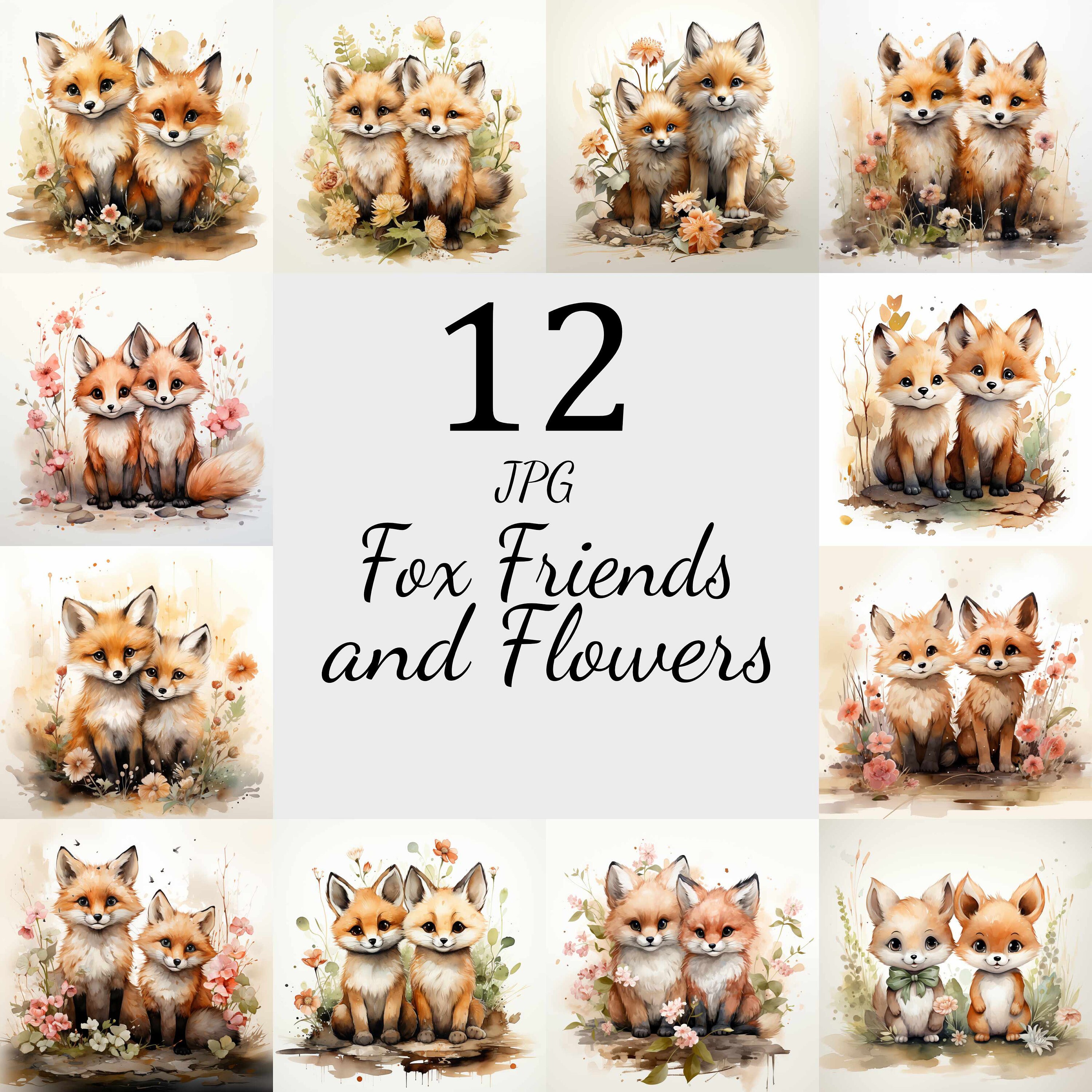 12 Fox Friends With Flowers Clipart Bundle, 12 High-quality JPG ...