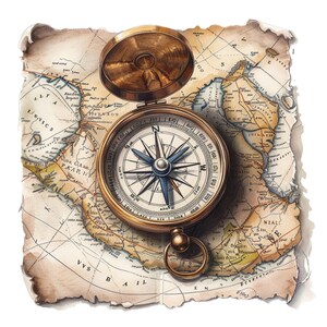 Compass and Map Clipart Bundle, 15 High-quality JPG, Craft Art, Card ...